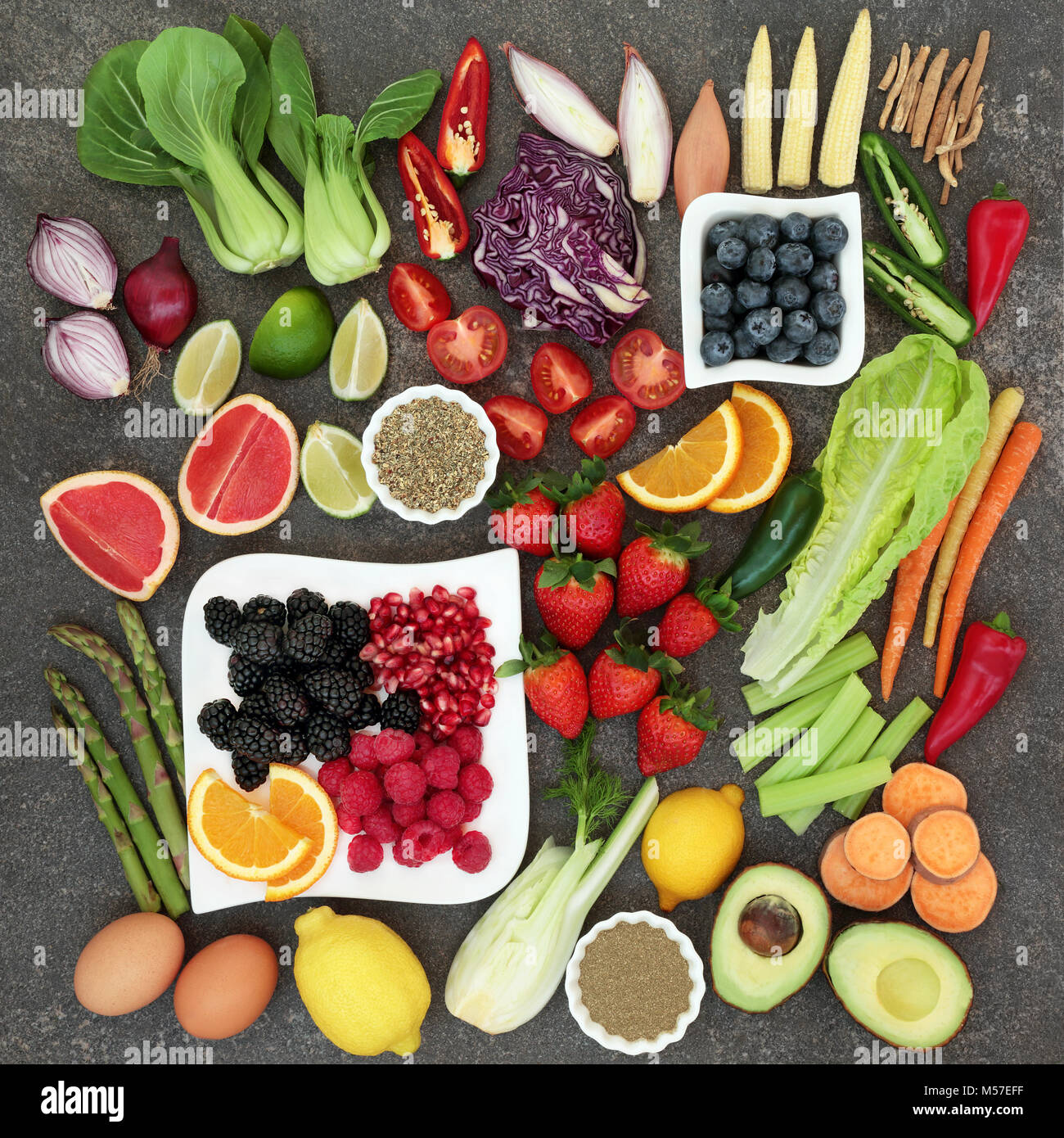 Health and super food concept for a healthy diet with fruit, vegetables ...