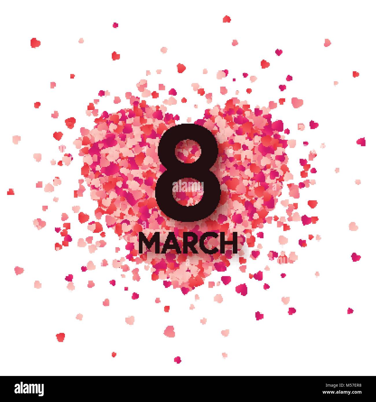 Women's day red background with hearts. Love symbol. March 8. I love ...