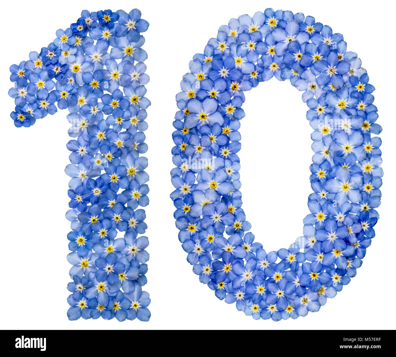 Arabic numeral 10, ten, from blue forget-me-not flowers Stock Photo - Alamy