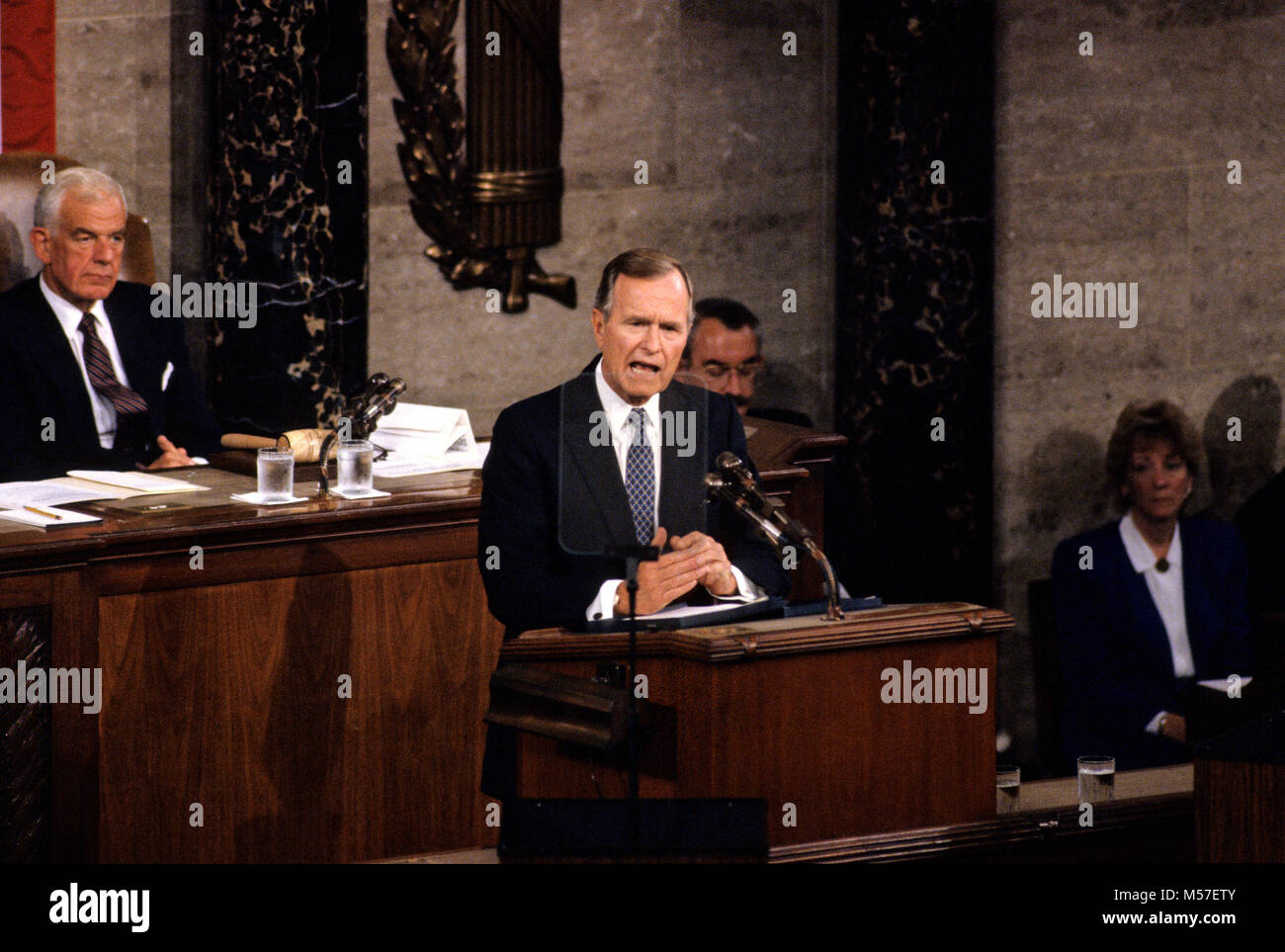 United States President George H.W. Bush speaks to a Joint Session of ...