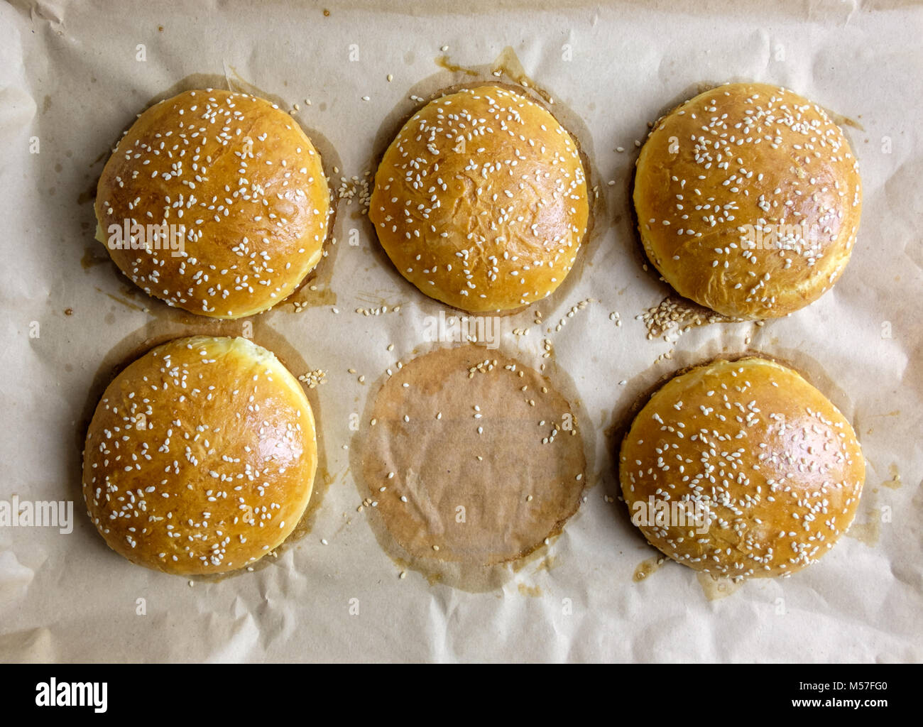 Homemade burger bun on parchment Stock Photo - Alamy