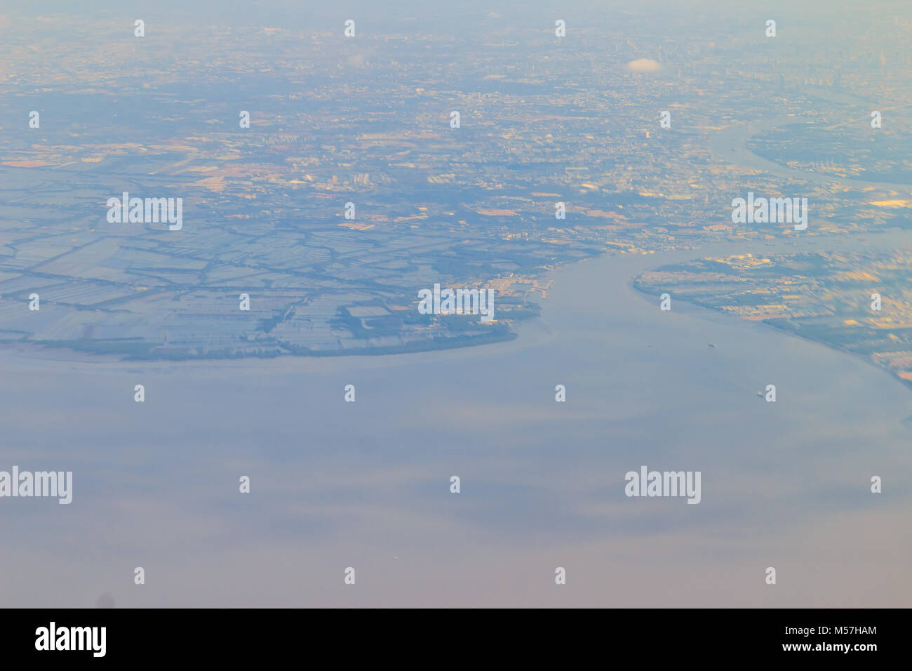 Bird's-eye view of Chaophraya river delta and gulf of Thailand ...