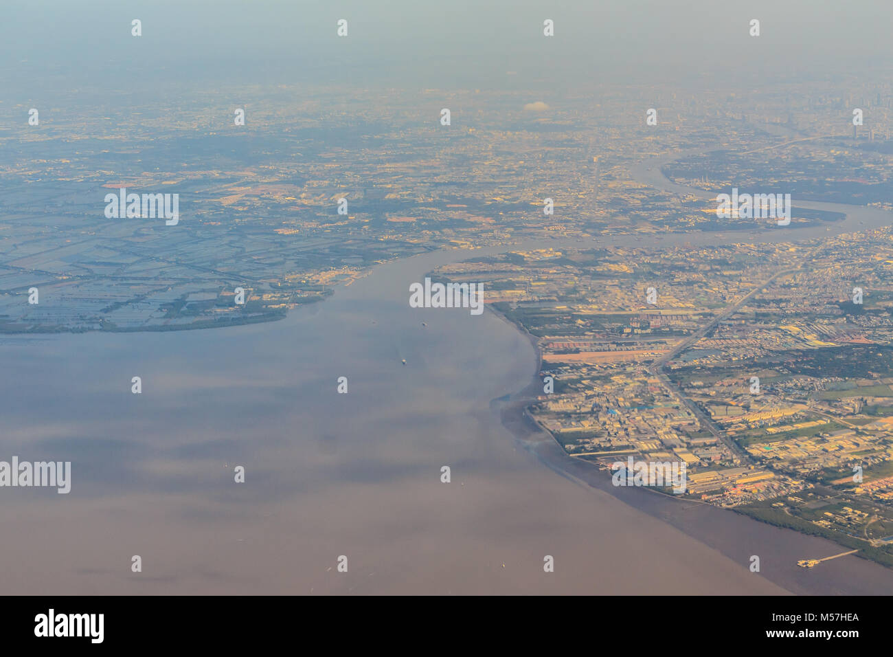 Bird's-eye view of Chaophraya river delta and gulf of Thailand ...