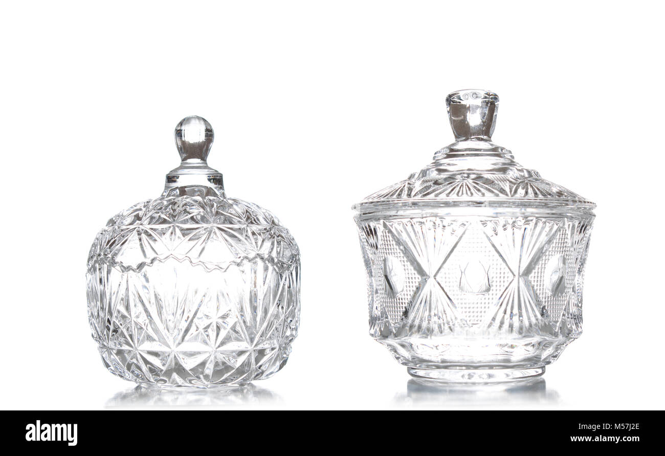 set for the kitchen on a white background, Glassware retro old. Crystal ...