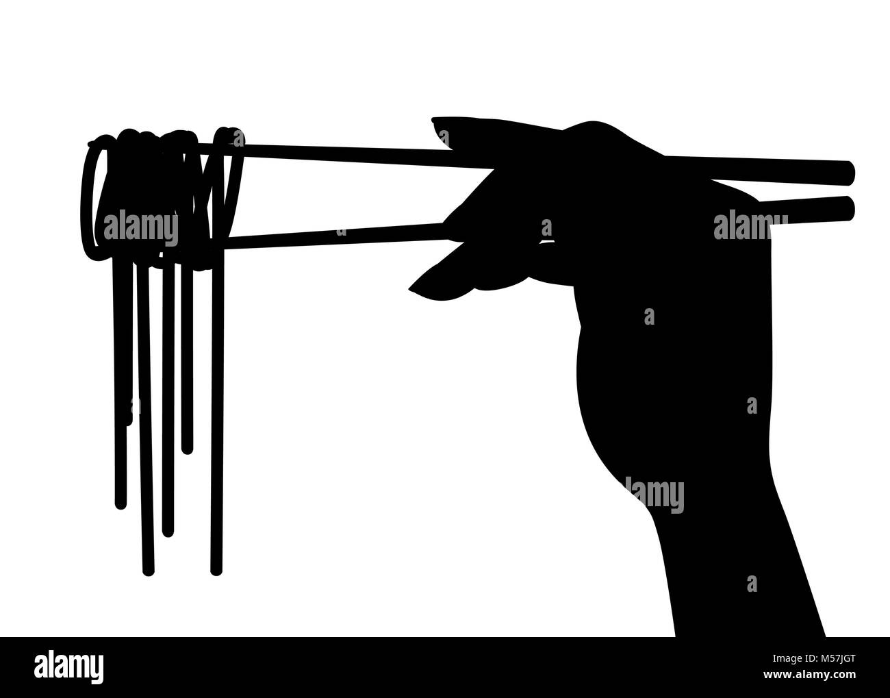Black silhouettes hand holding sticks with noodles concept logo for ...