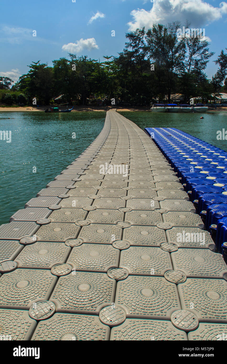 Beautiful gray pontoon made from plastic floating in the sea ...