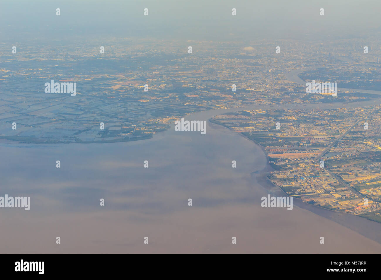 Bird's-eye view of Chaophraya river delta and gulf of Thailand ...