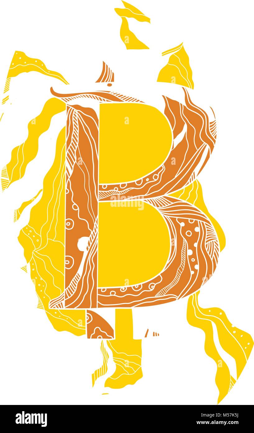 Doodle art illustration of a Bitcoin, a cryptocurrency and worldwide ...