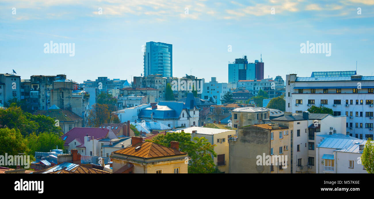 Panoram of city center architecture of Bucharest in the sunny day ...