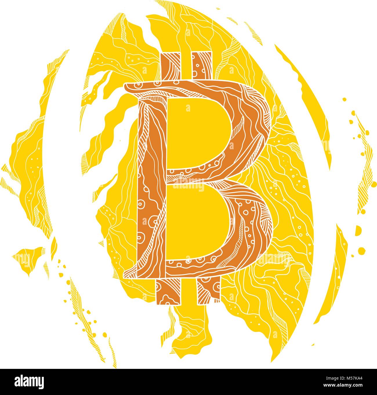 Doodle art illustration of a Bitcoin, a cryptocurrency and worldwide ...