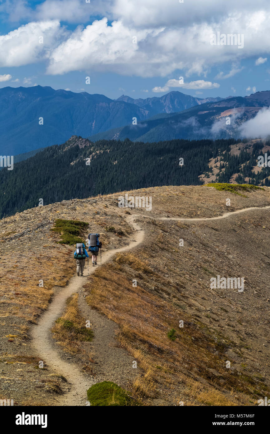 Hikers on Grand Pass Trail near Obstruction Point is exposed and open ...