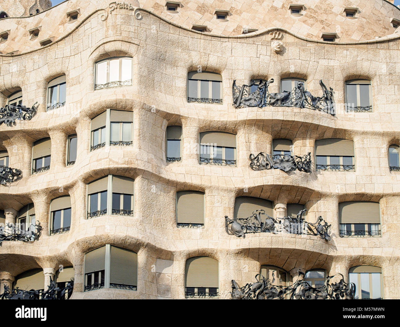 BARCELONA, SPAIN-FEBRUARY 16, 2018: Casa Mila Facade. Casa Mila was ...