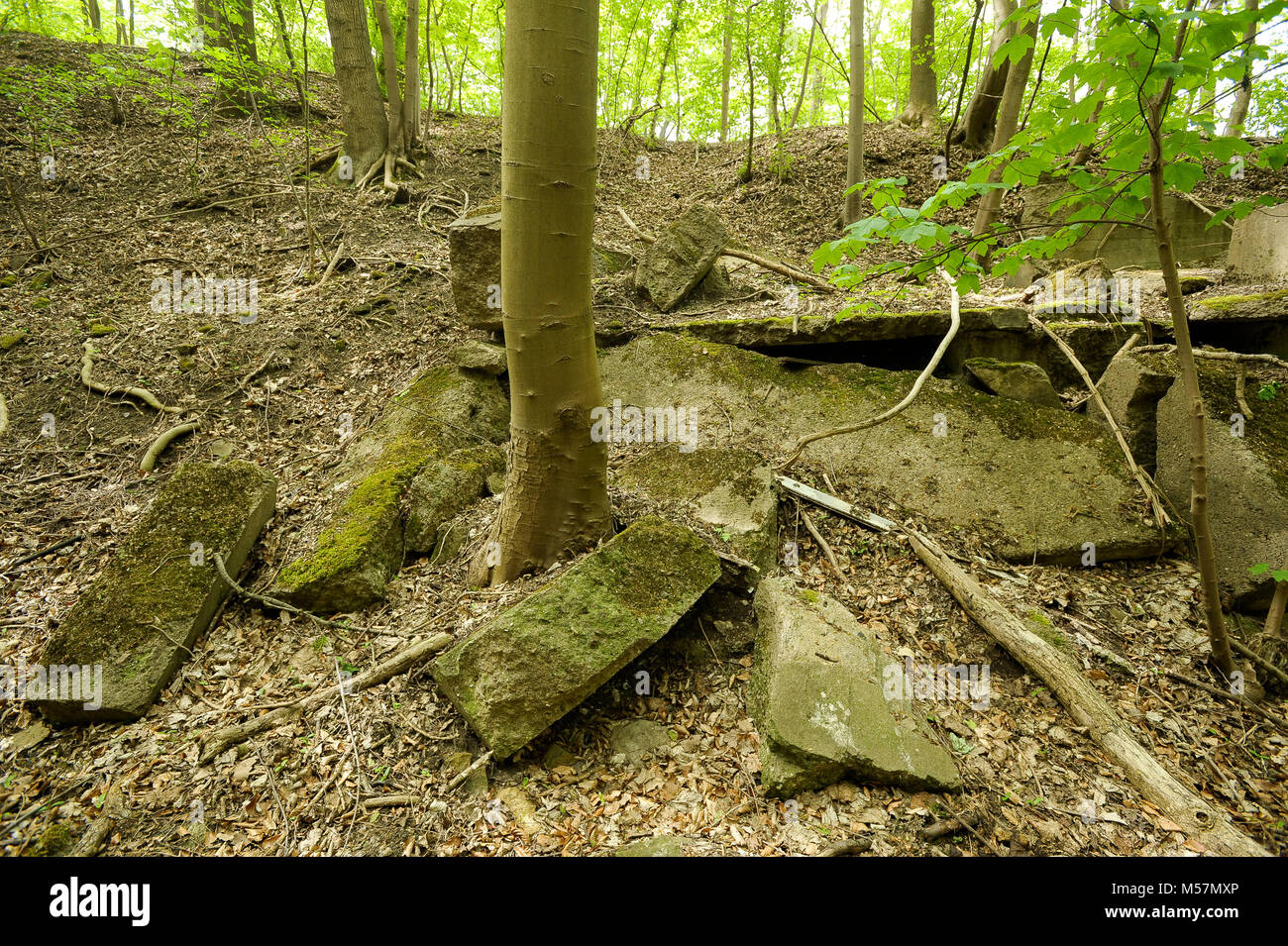 Remains of the middle part of ramp with funicular railway starting on ...