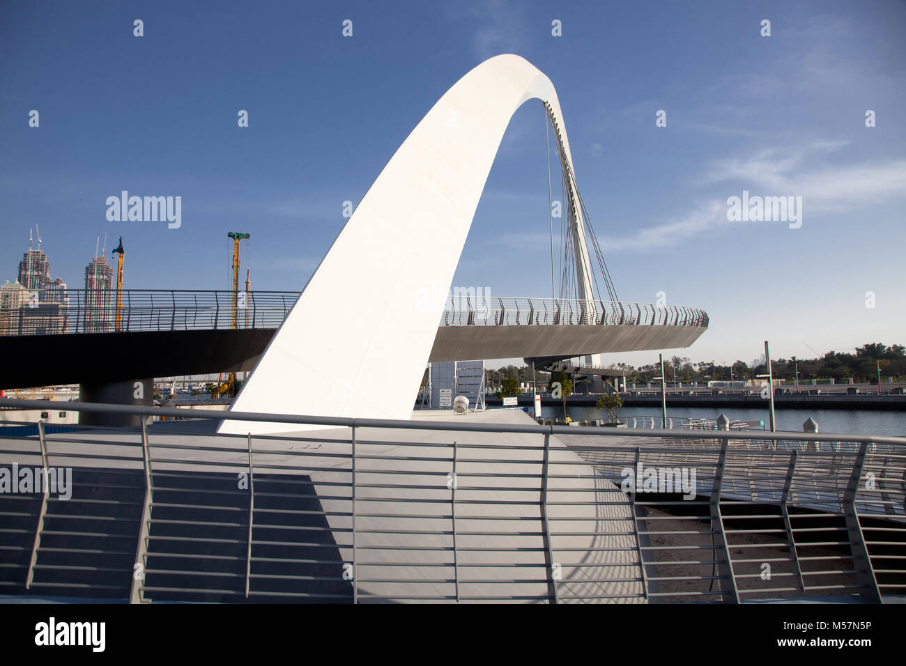 DUBAI, UAE - FEBRUARY, 2018: Dubai Water Canal arch bridge or Tolerance ...