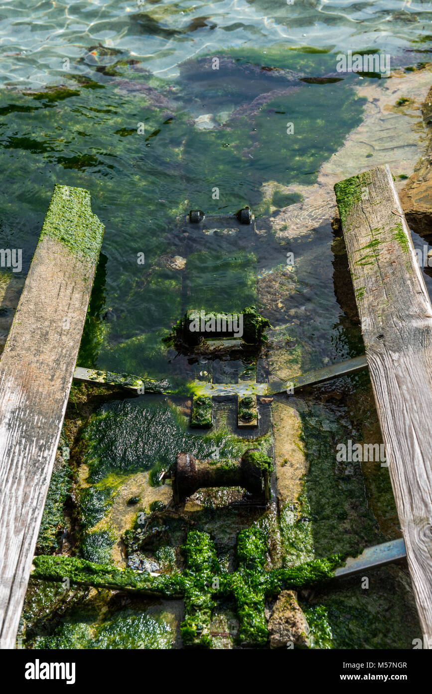 Detail of a slipway by which fishing boats are introduced back to the ...