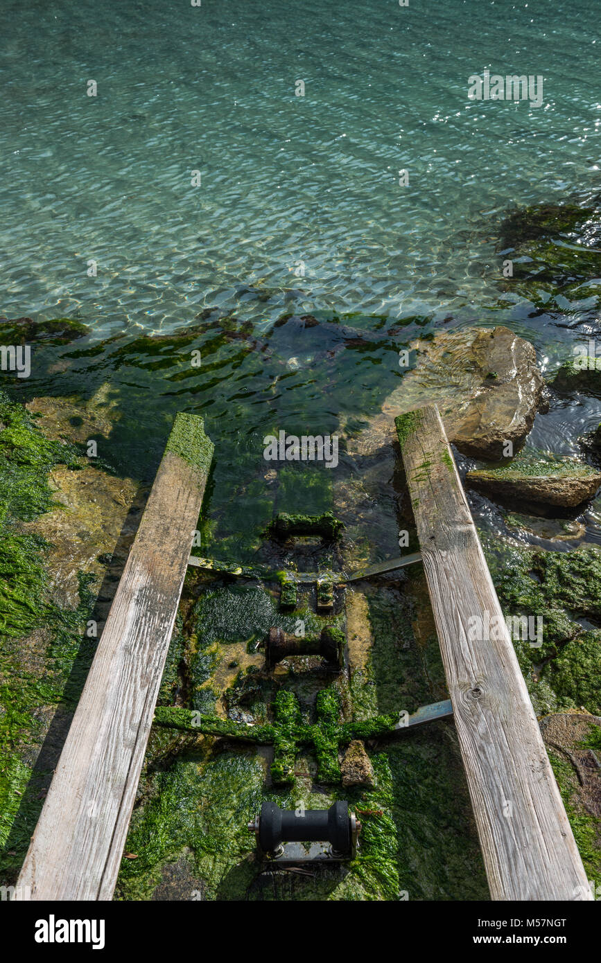 Detail of a slipway by which fishing boats are introduced back to the ...