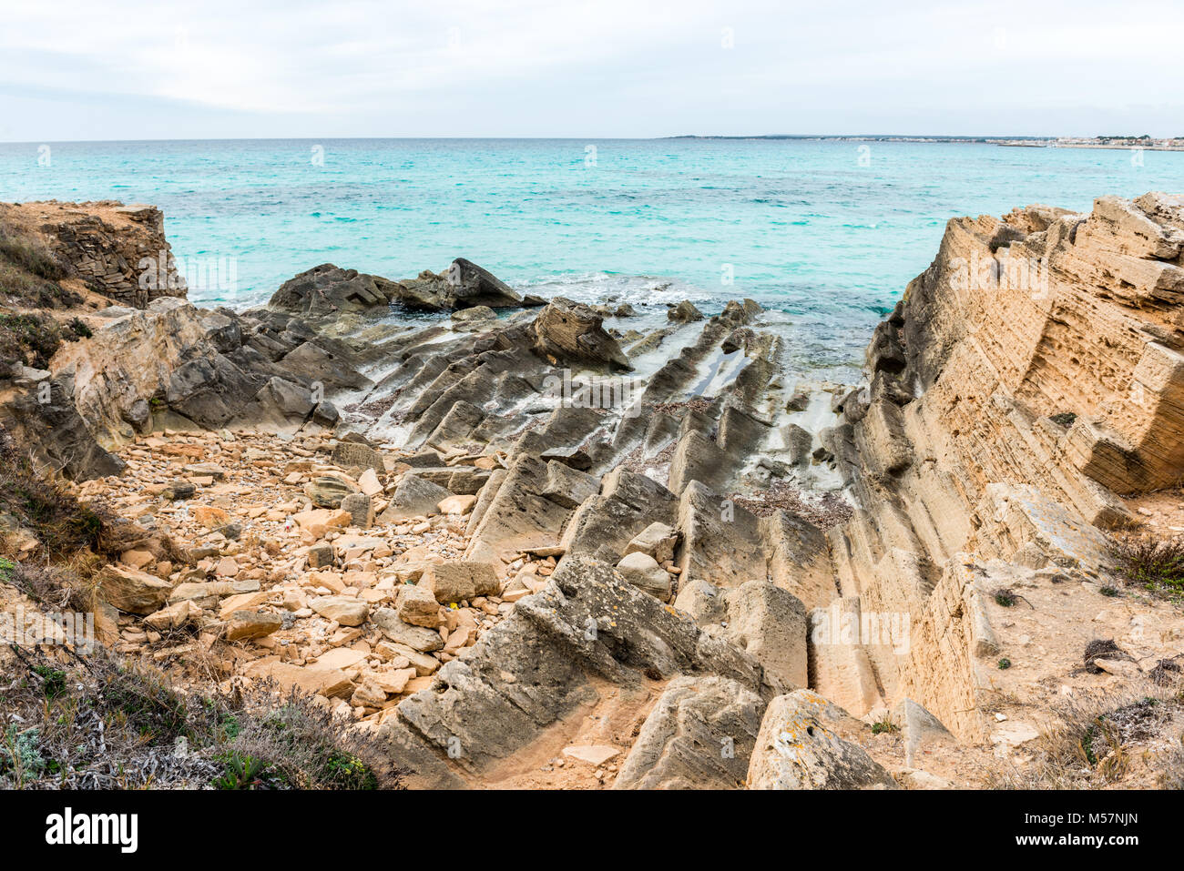 Strange rock formations on the shores of the mediterranean sea near Es ...