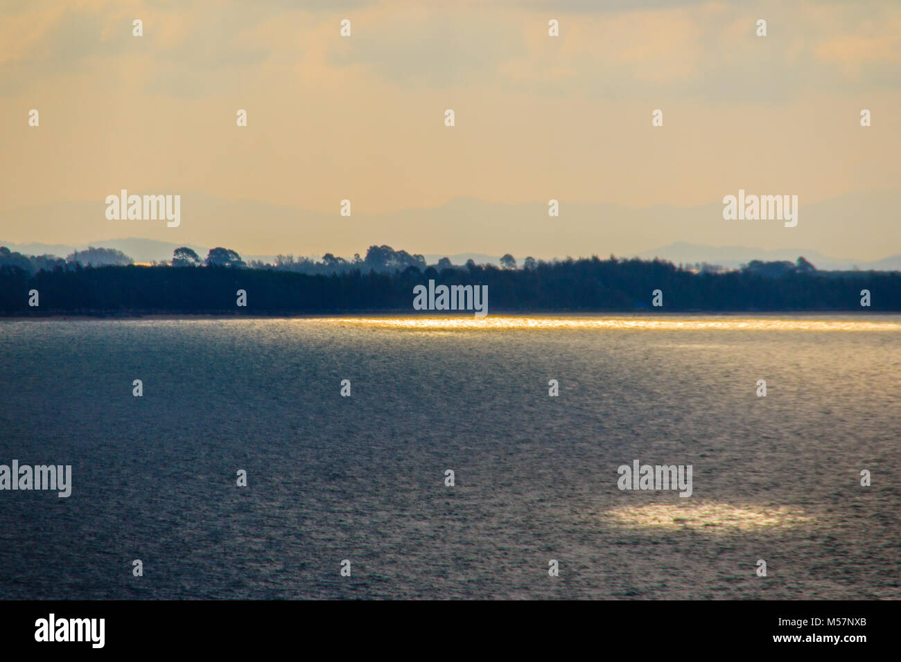 Beautiful sunrise over the sea in the morning on cloudy day that sun ...