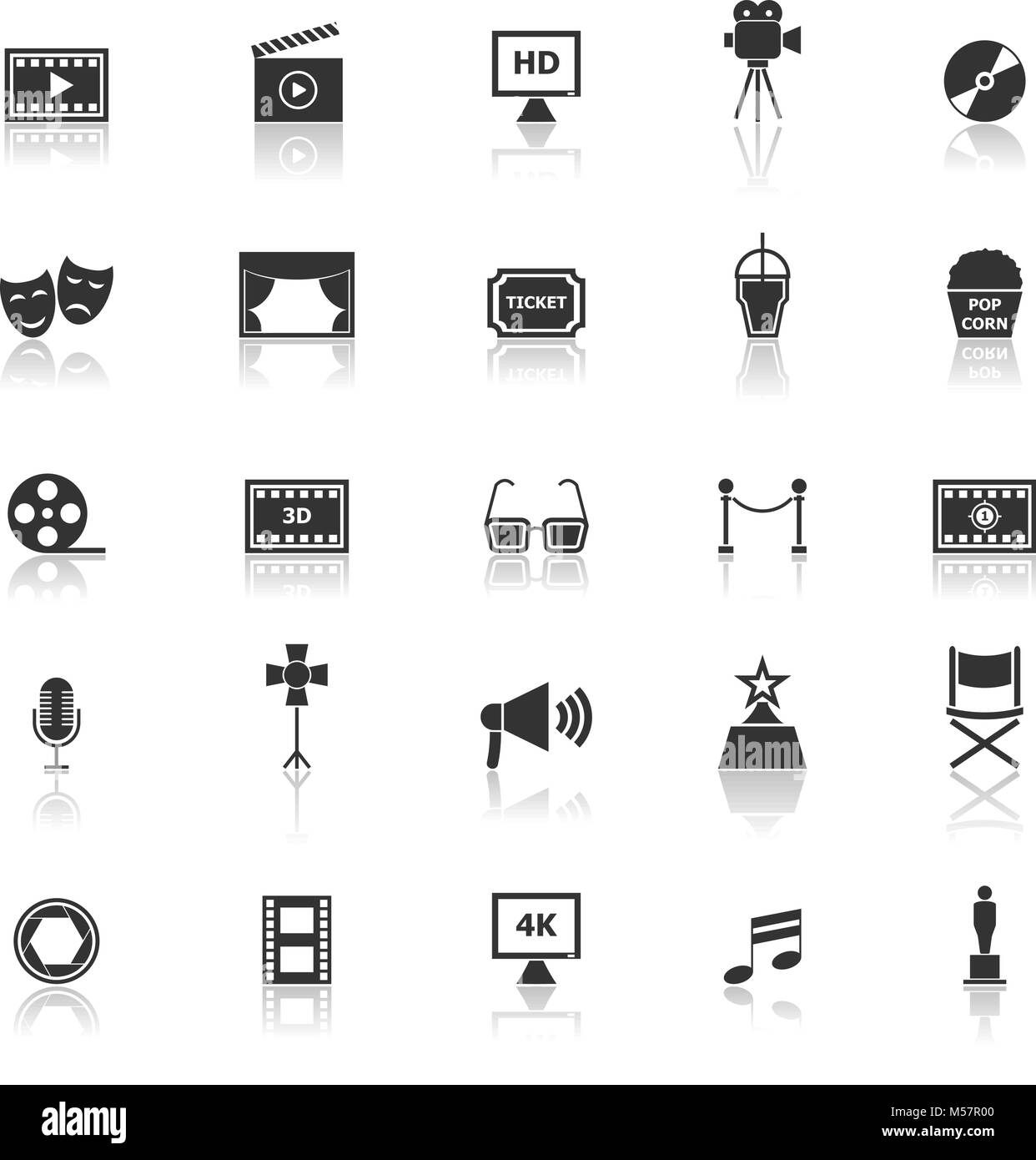 Movie icons with reflect on white background, stock vector Stock Vector ...