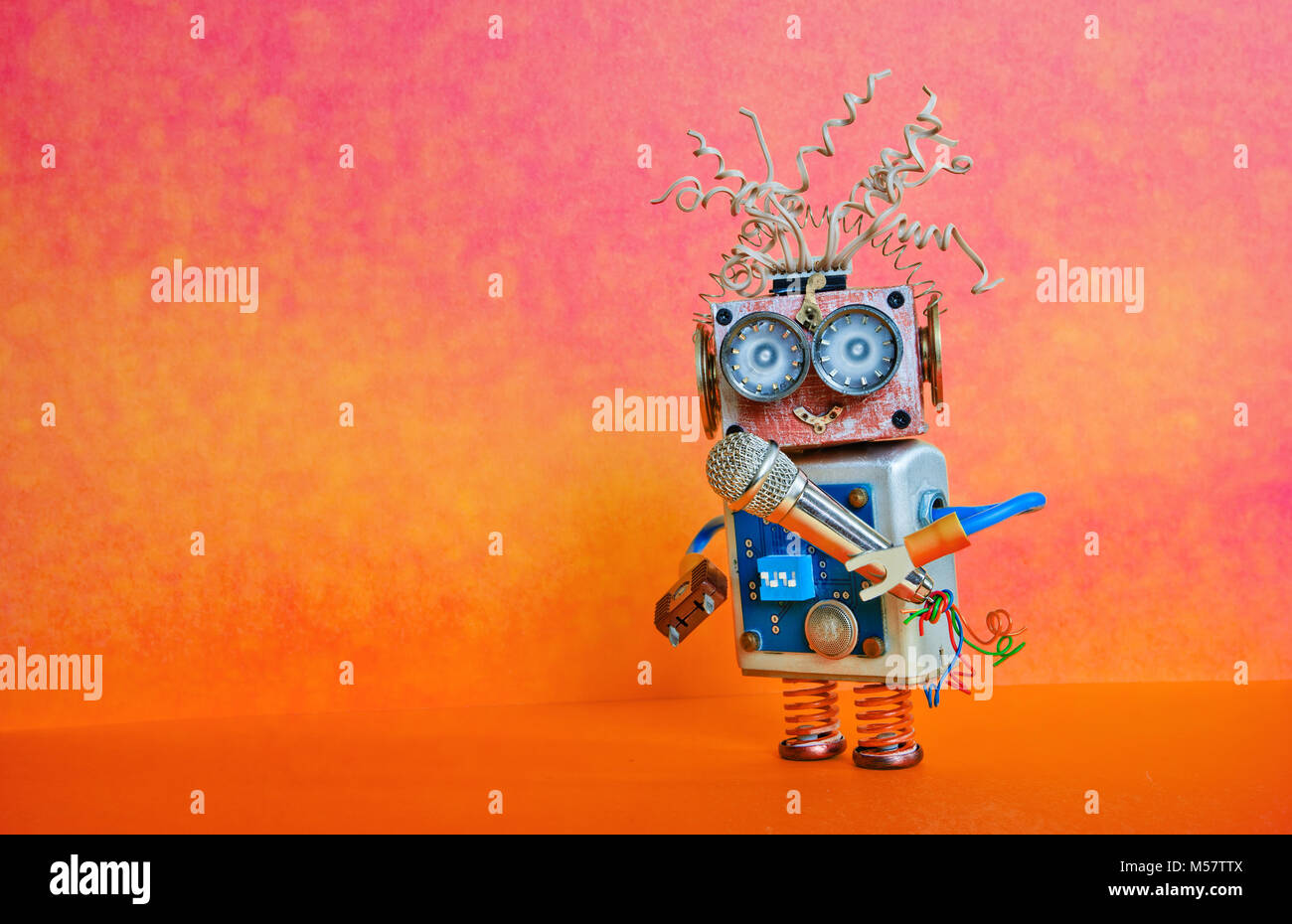 Robot microphone singing song. Music lecture performance poster design ...