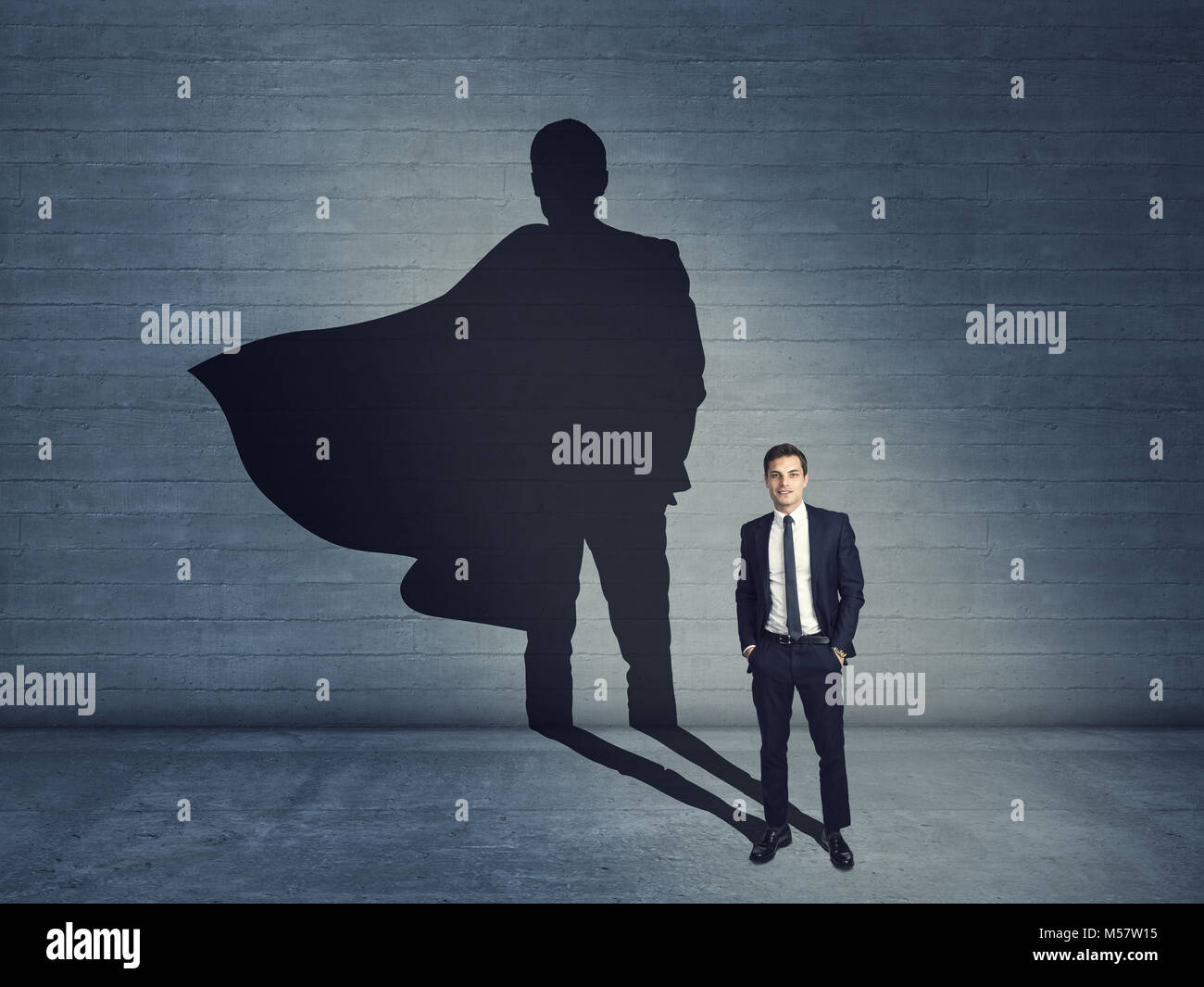 man portrait and hero shadow on the wall Stock Photo - Alamy