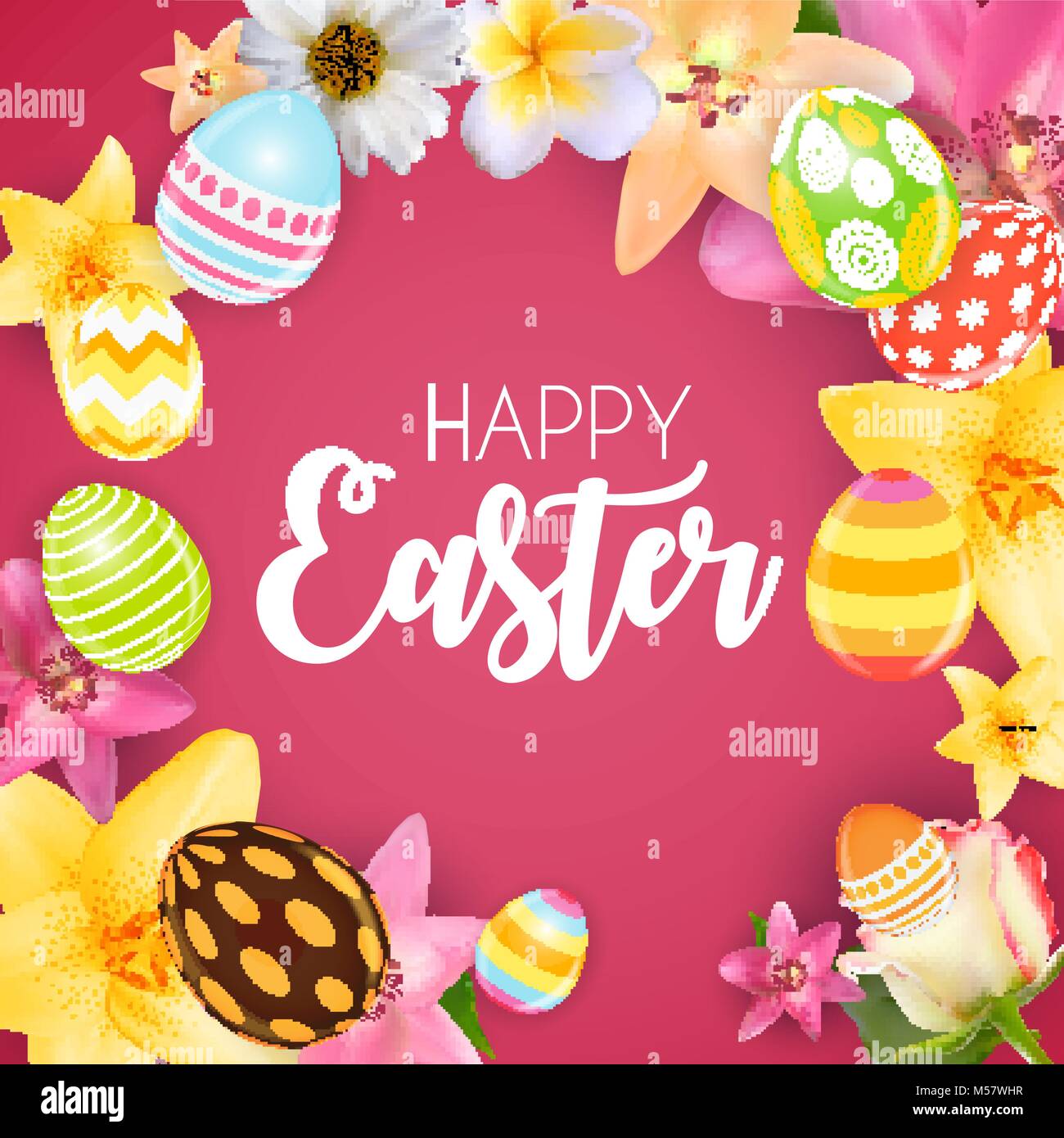 Happy Easter Cute Background With Eggs Vector Illustration Stock