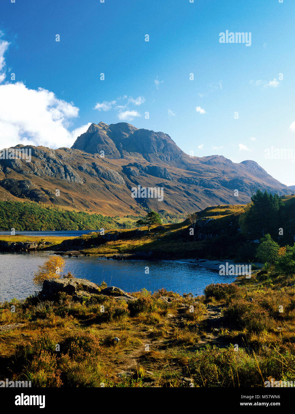 Slioch mountain and Loch Maree, near Kinlochewe in Wester Ross ...