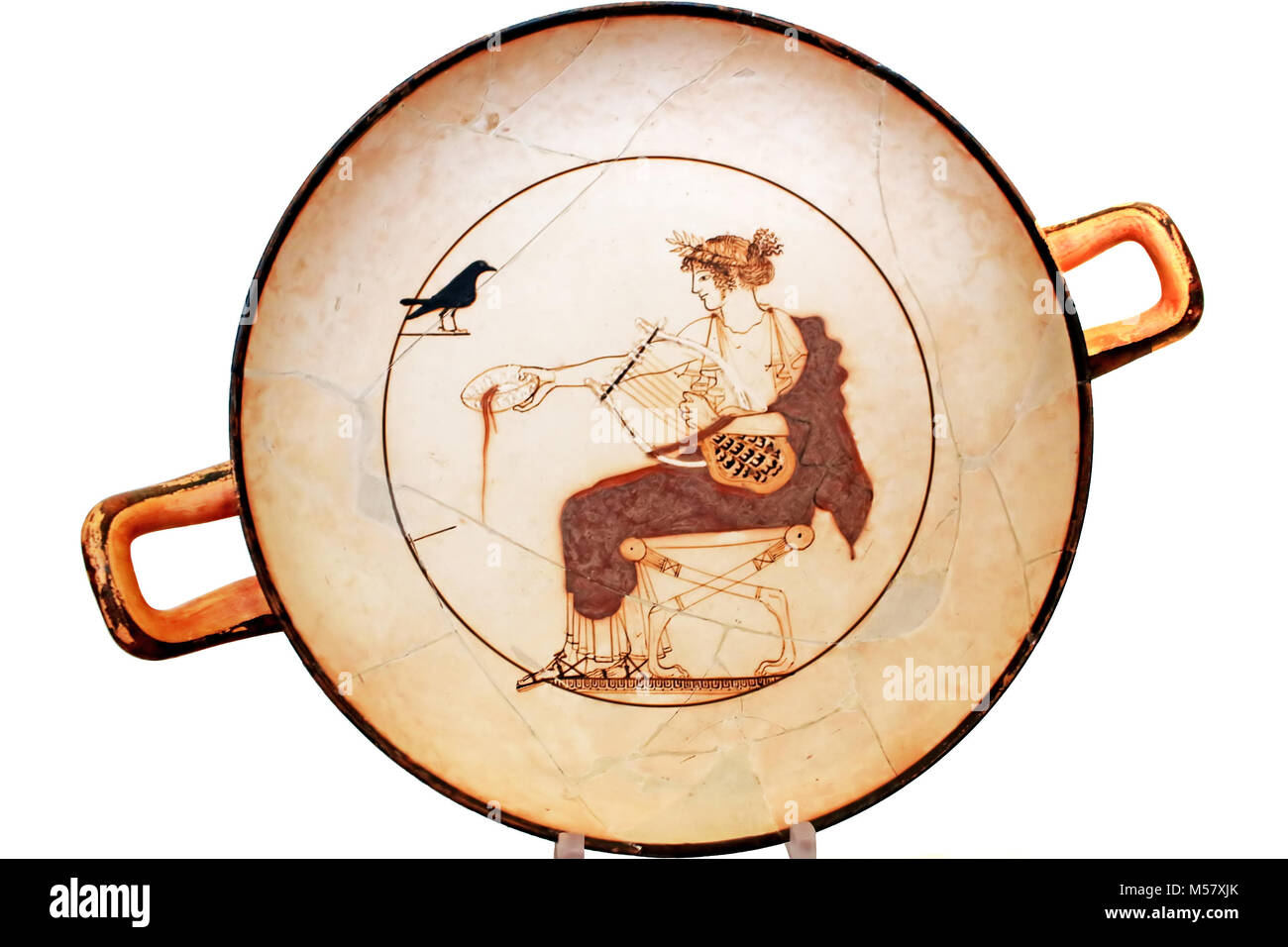 Ancient Greek plate on white in Delphi, Greece. Tondo of an Attic white ...