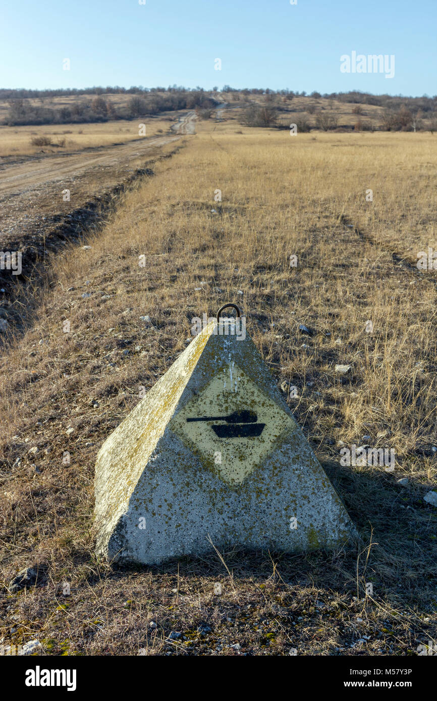 Tank sign in a military trainer field near Varpalota, Hungary Stock ...