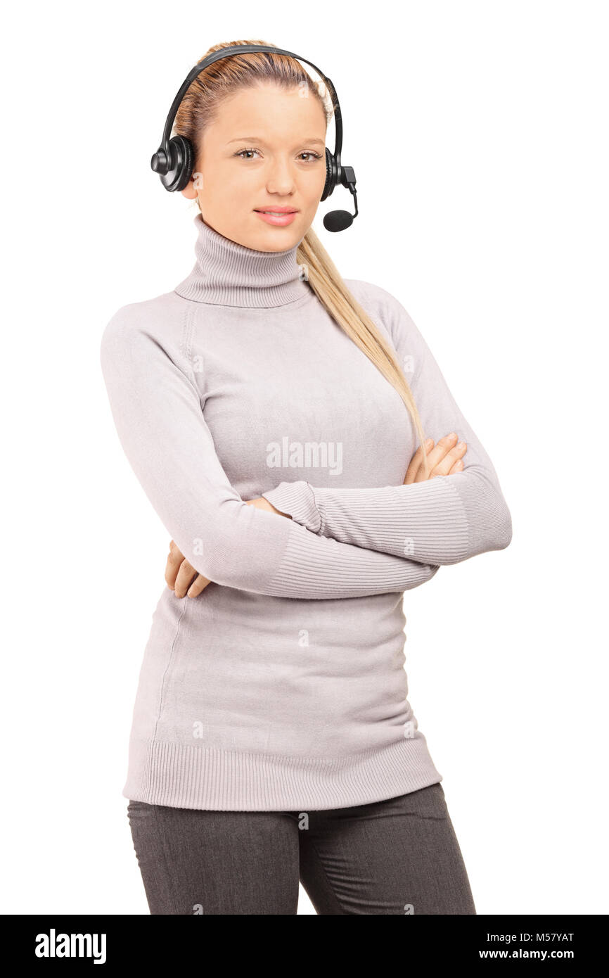 Young woman wearing a headset isolated on white background Stock Photo ...