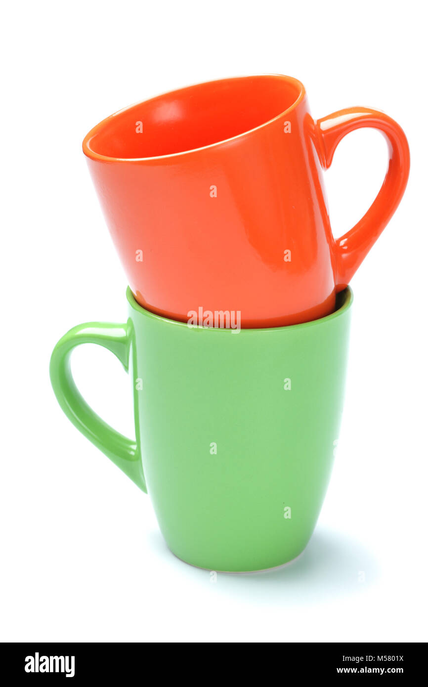 Stack of empty cups isolated on white Stock Photo - Alamy