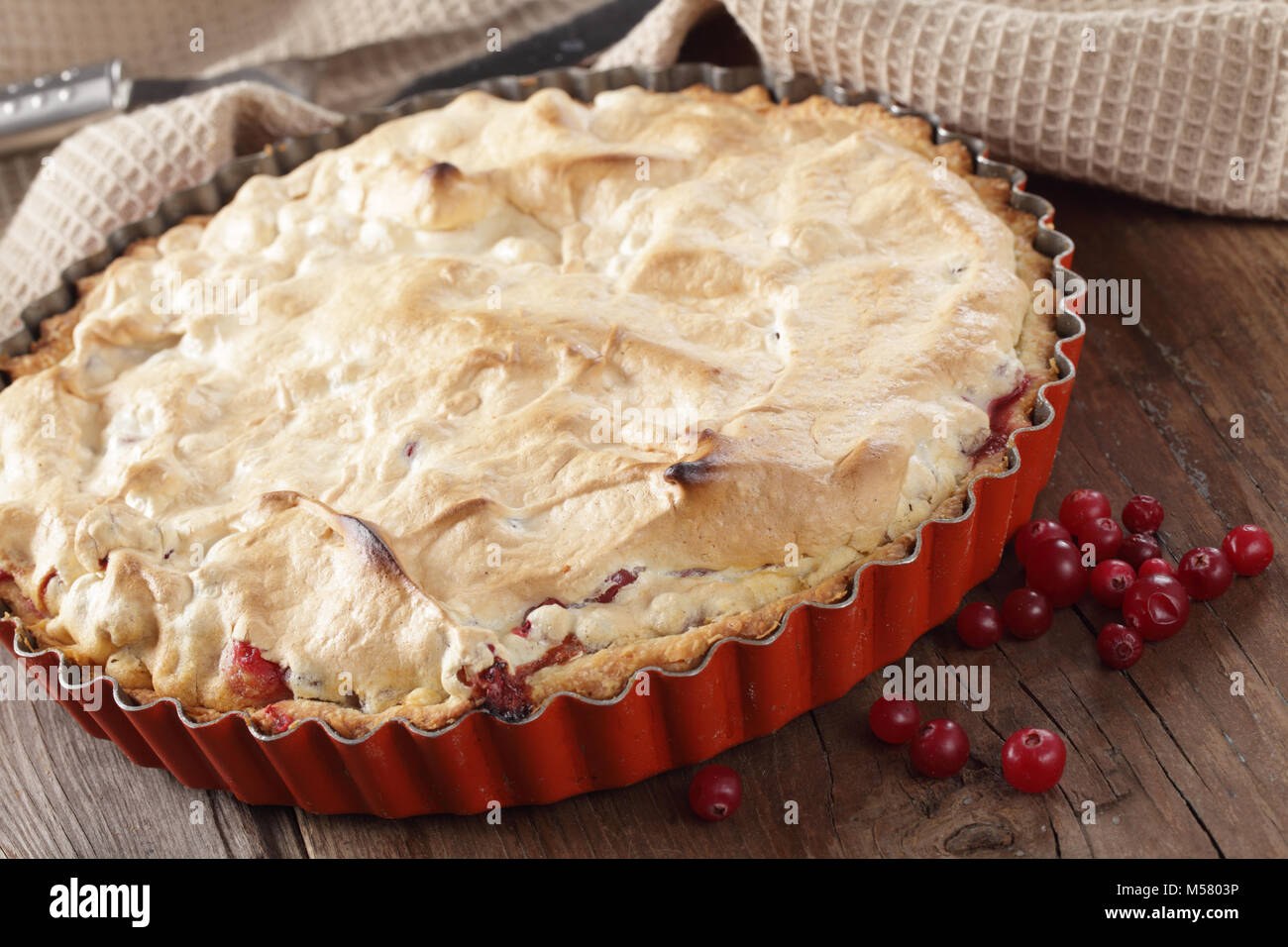 Cranberry pie with meringue in pie pan Stock Photo - Alamy