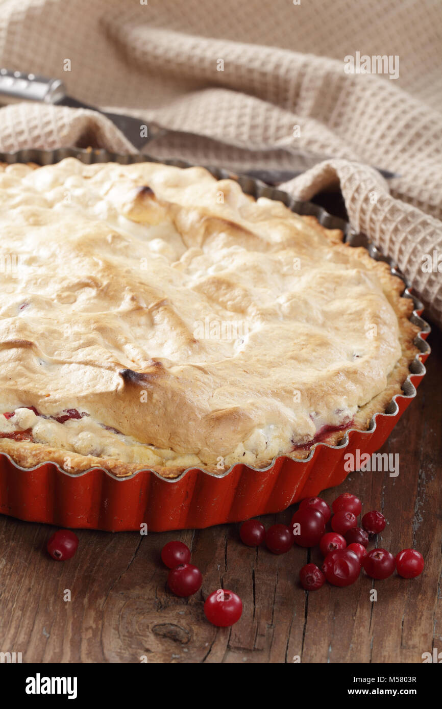 Cranberry pie with meringue in pie pan Stock Photo - Alamy