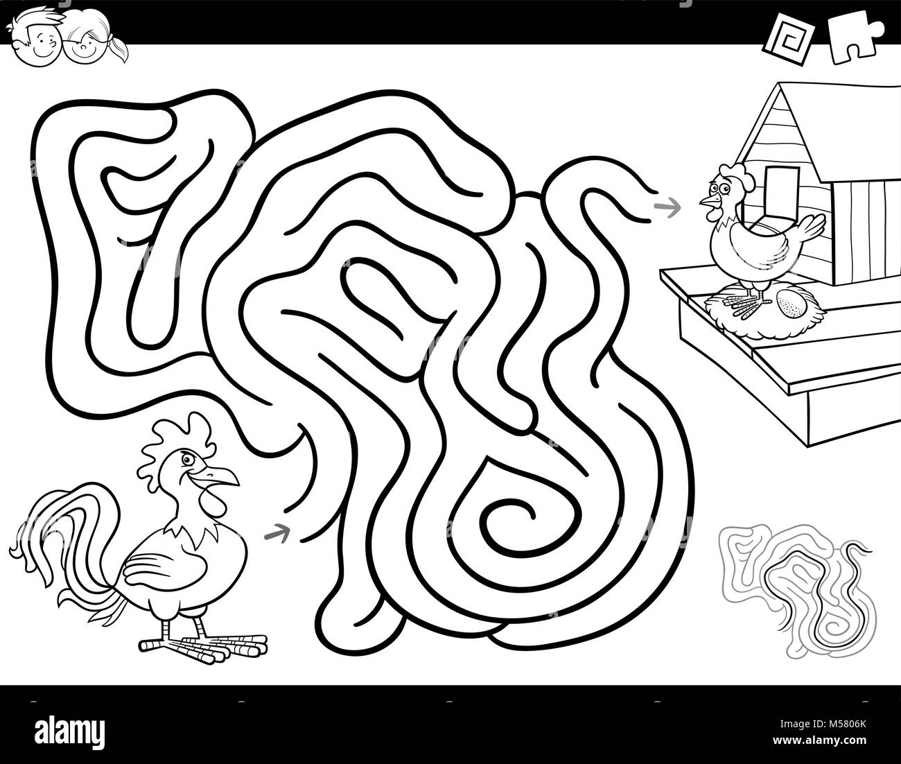Black and White Cartoon Illustration of Education Maze or Labyrinth ...
