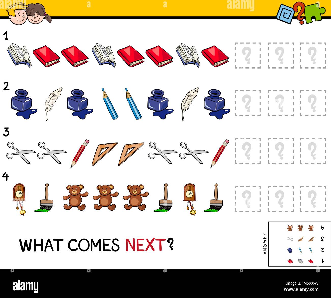 Cartoon Illustration of Completing the Pattern Educational Game for ...