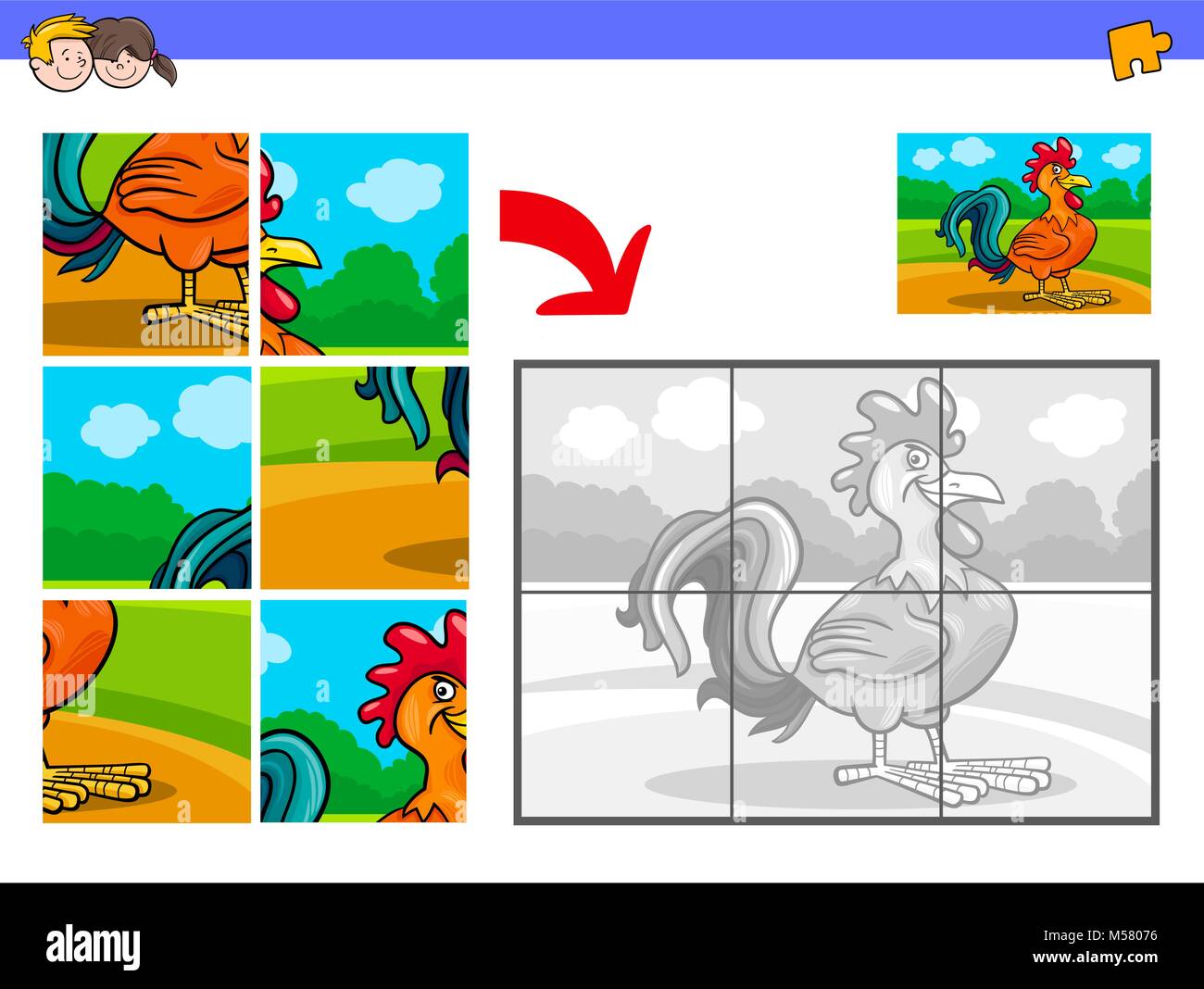 Cartoon Illustration of Educational Jigsaw Puzzle Activity Game for ...