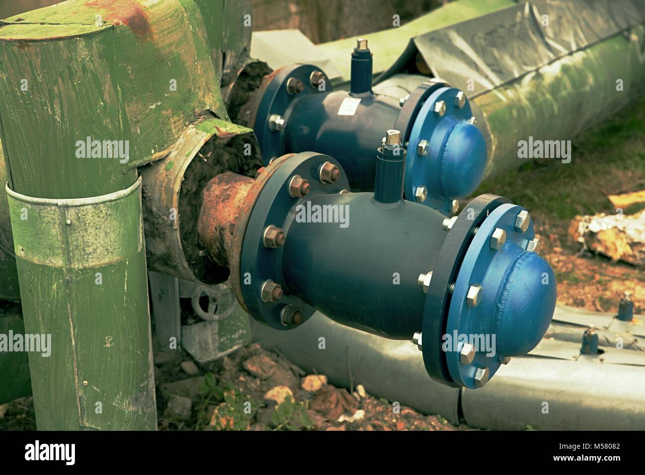 The still balancing ball valve with socket cover. Flanges with silver ...