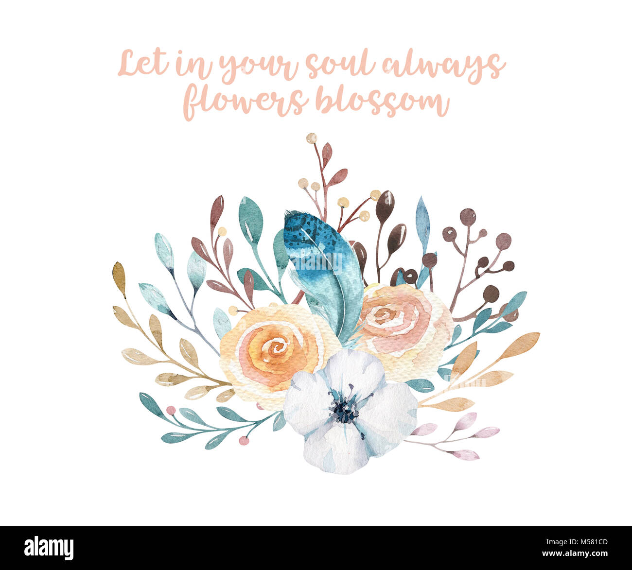 Watercolor boho floral illustration. Bohemian flower bouquets, wreaths ...