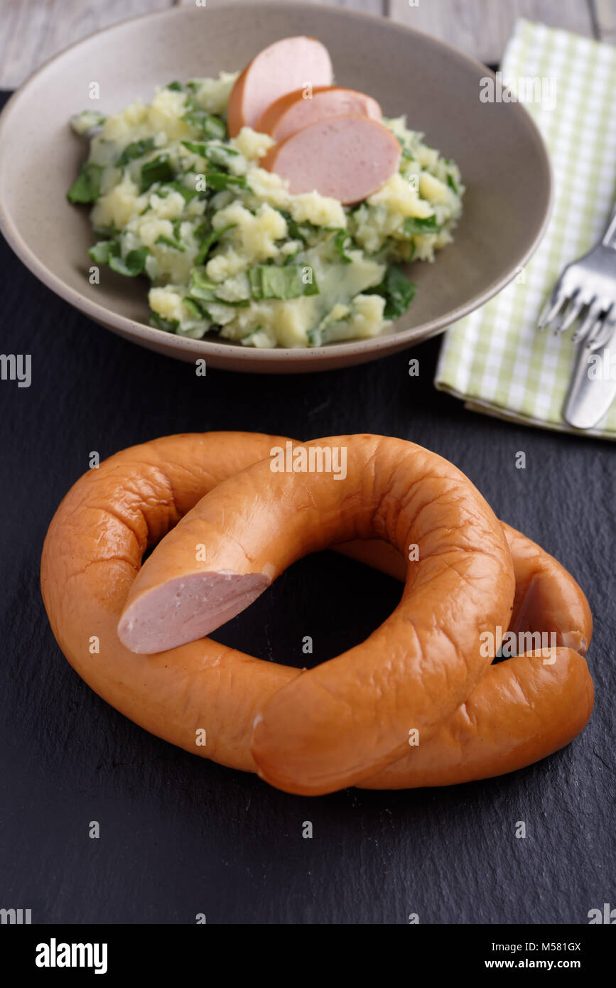 Rookworst sausage and traditional Dutch dish Stamppot Stock Photo - Alamy