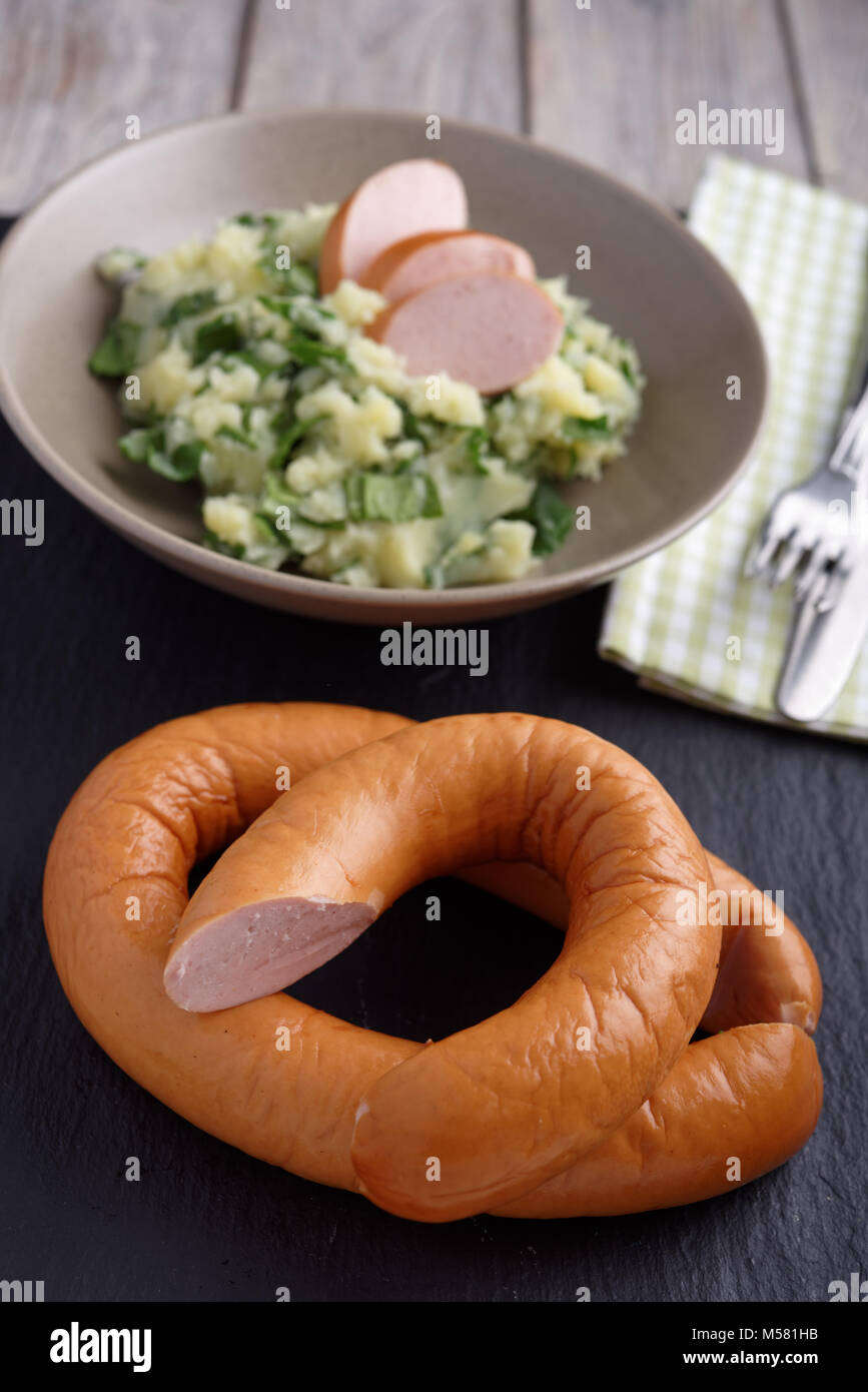 Rookworst sausage and traditional Dutch dish Stamppot Stock Photo - Alamy