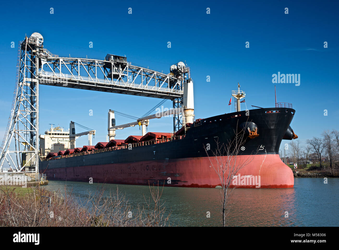 A self-discharging bulk carrier passing through the Welland Canal ...