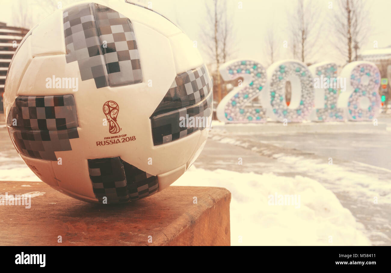 January 22, 2018. Moscow, Russia. The official ball of the FIFA World ...