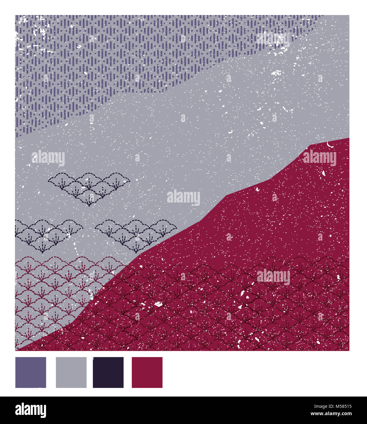 Japanese pattern background vector. Purple collage graphic with grunge ...