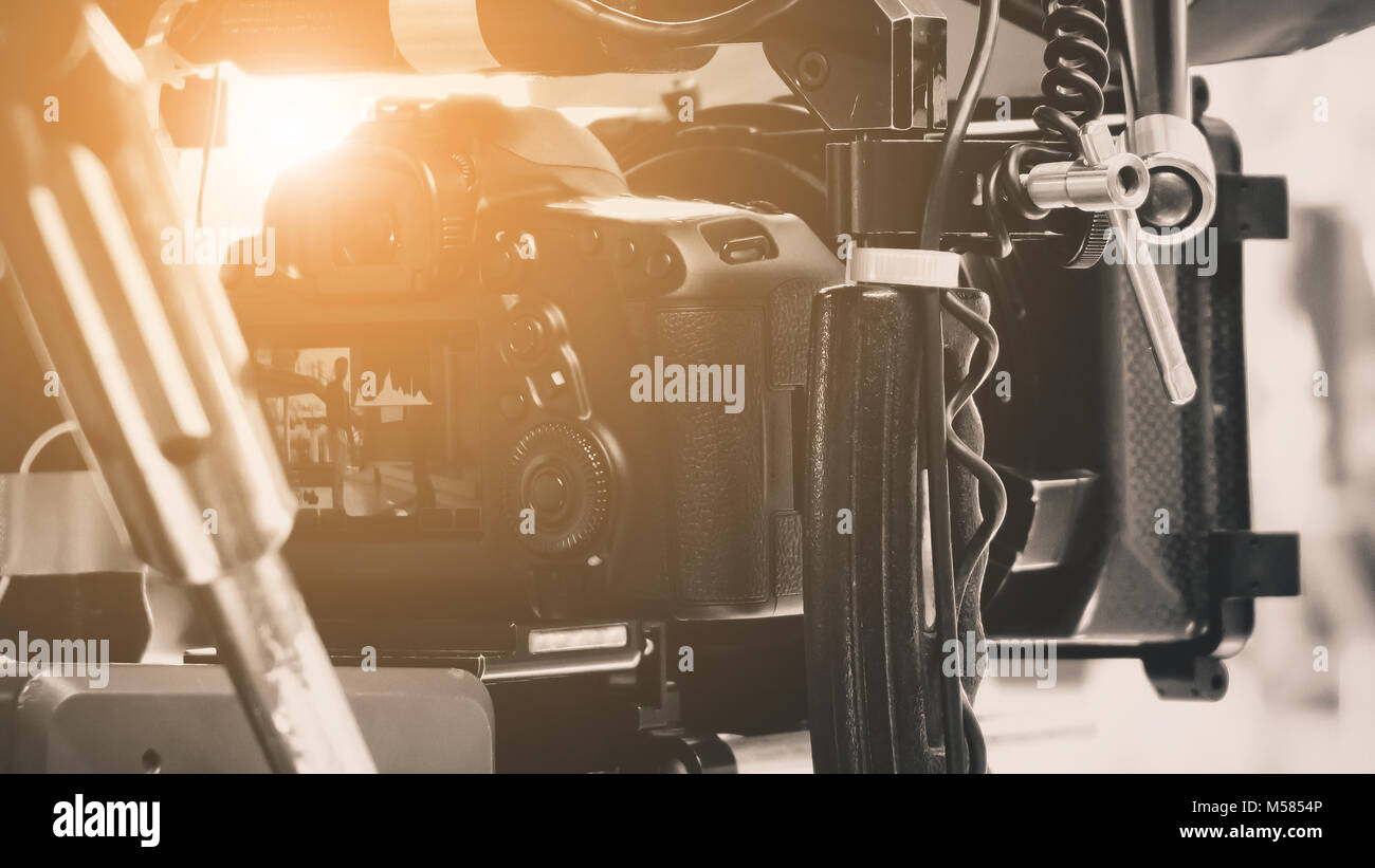 Cinema Camera on Film Set, Behind the scenes background, film crew ...