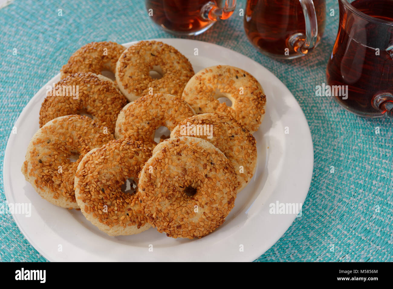 Kurabiye cookies and Turkish tea Stock Photo - Alamy