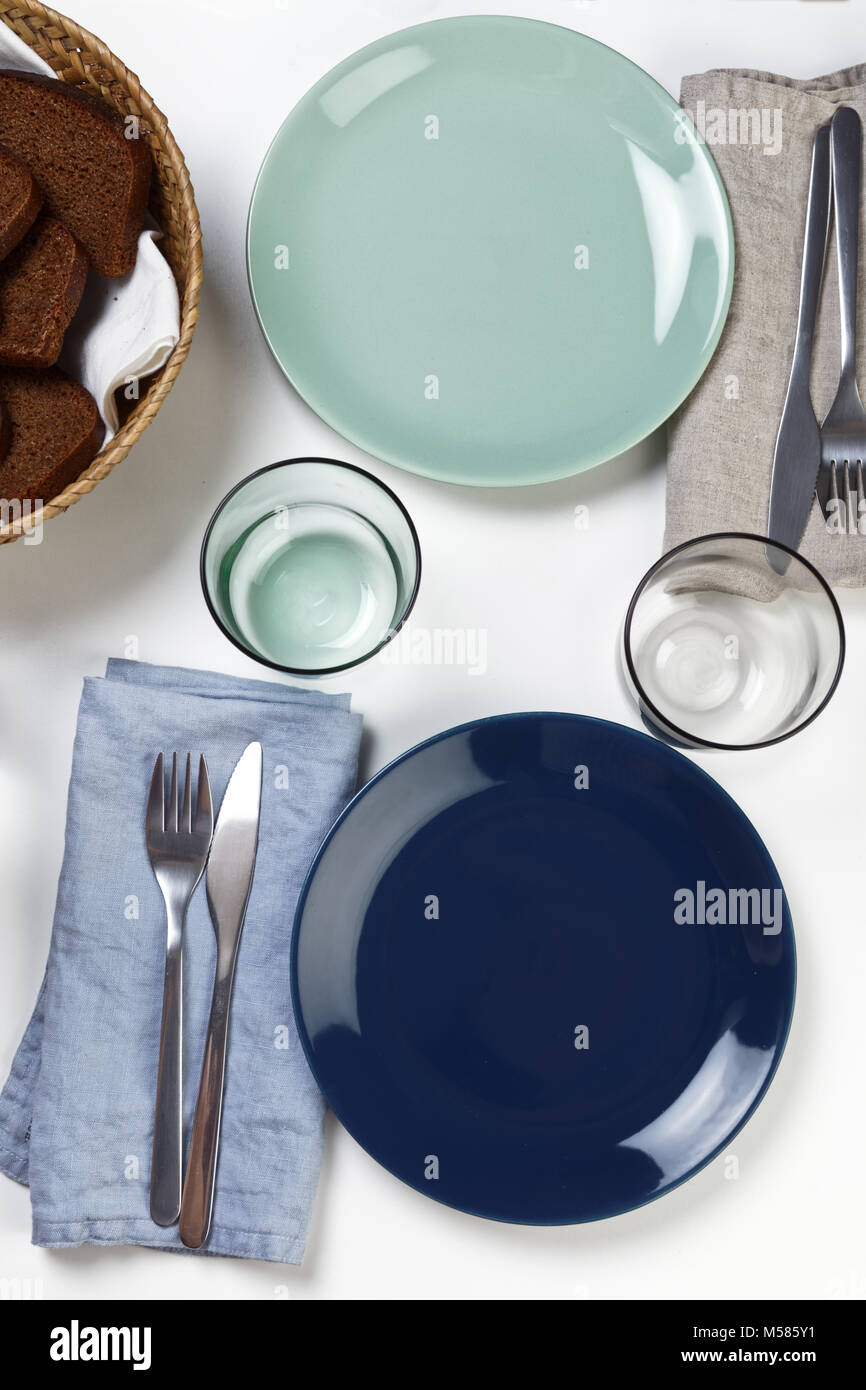 Table setting for two persons. Top view Stock Photo - Alamy