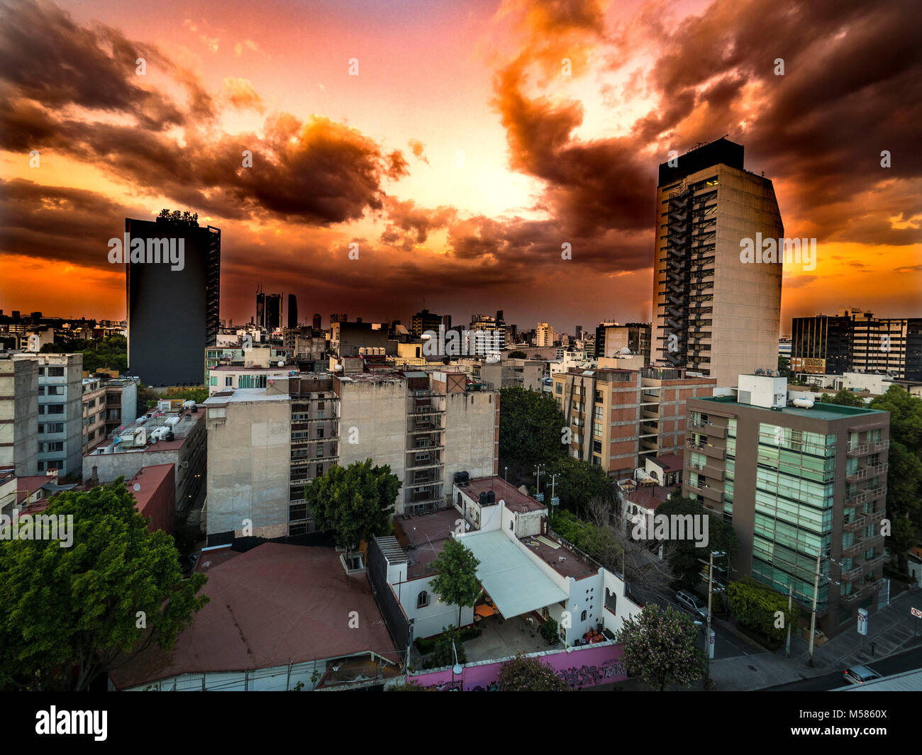 Sunset City View in the Hipodromo Condesa Neighborhood of Mexico City ...