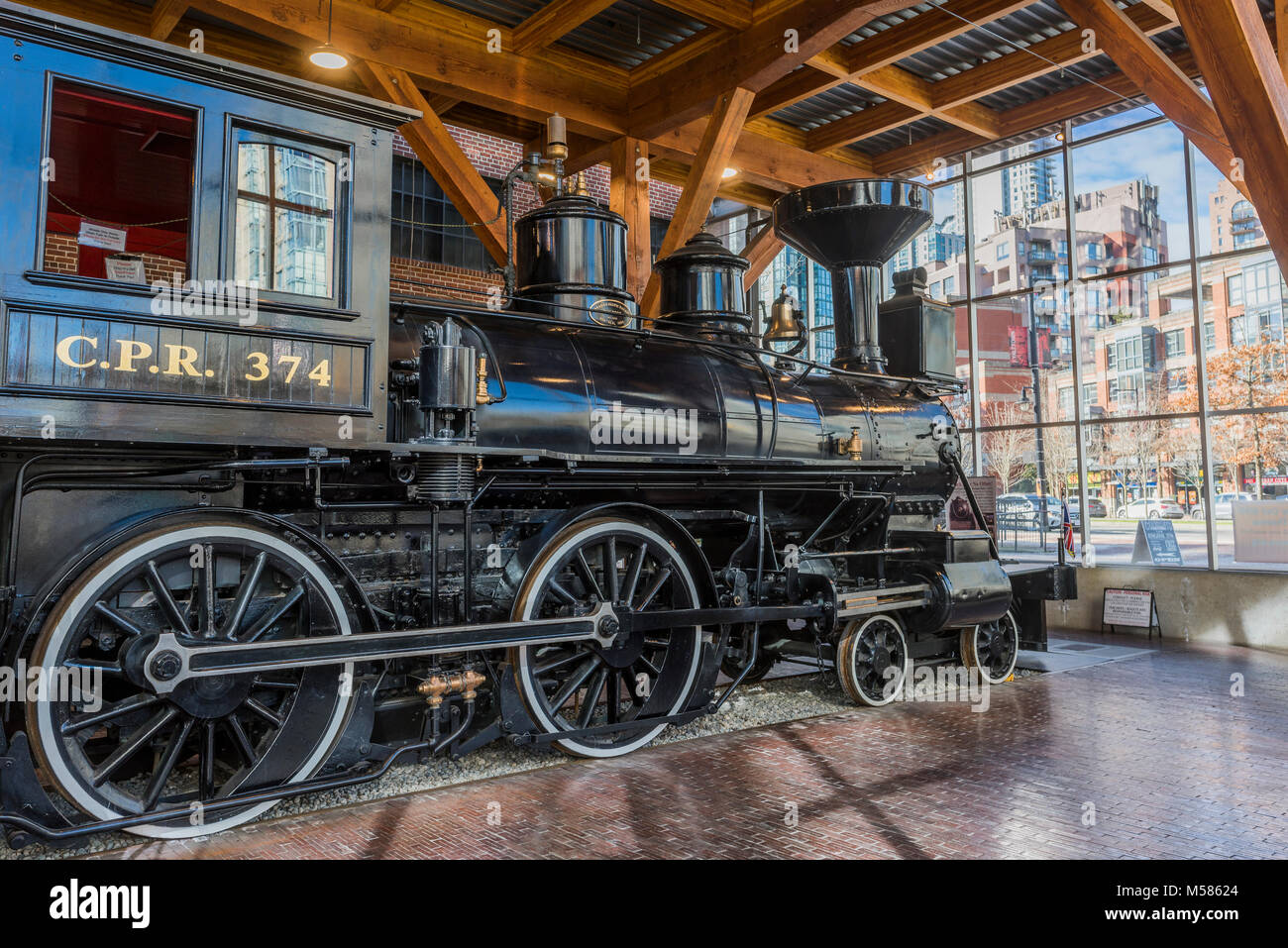 C.P.R Locomotive 374 on display in the Roundhouse, Yaletown, Vancouver ...