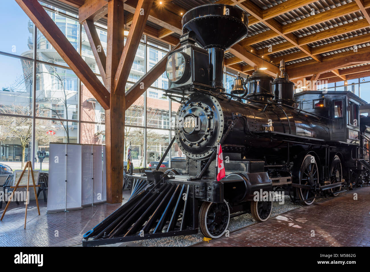 C.P.R Locomotive 374 on display in the Roundhouse, Yaletown, Vancouver ...