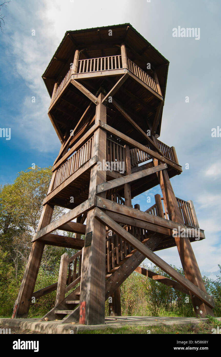 British Columbia, Canada. Wooden bird tower in the Creston Valley ...